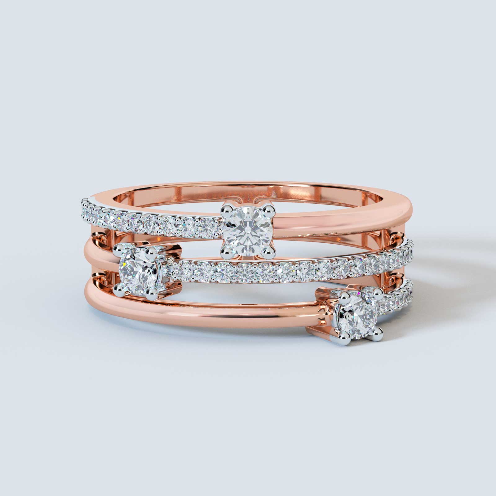 Round Lab-Grown Diamond Triple Line Ring | Anantaa Diamonds